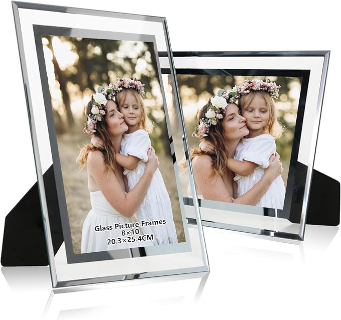 DMSELL 2 Pack Glass Photo Frame 10x8, Glass Picture Frames 8x10 for ...