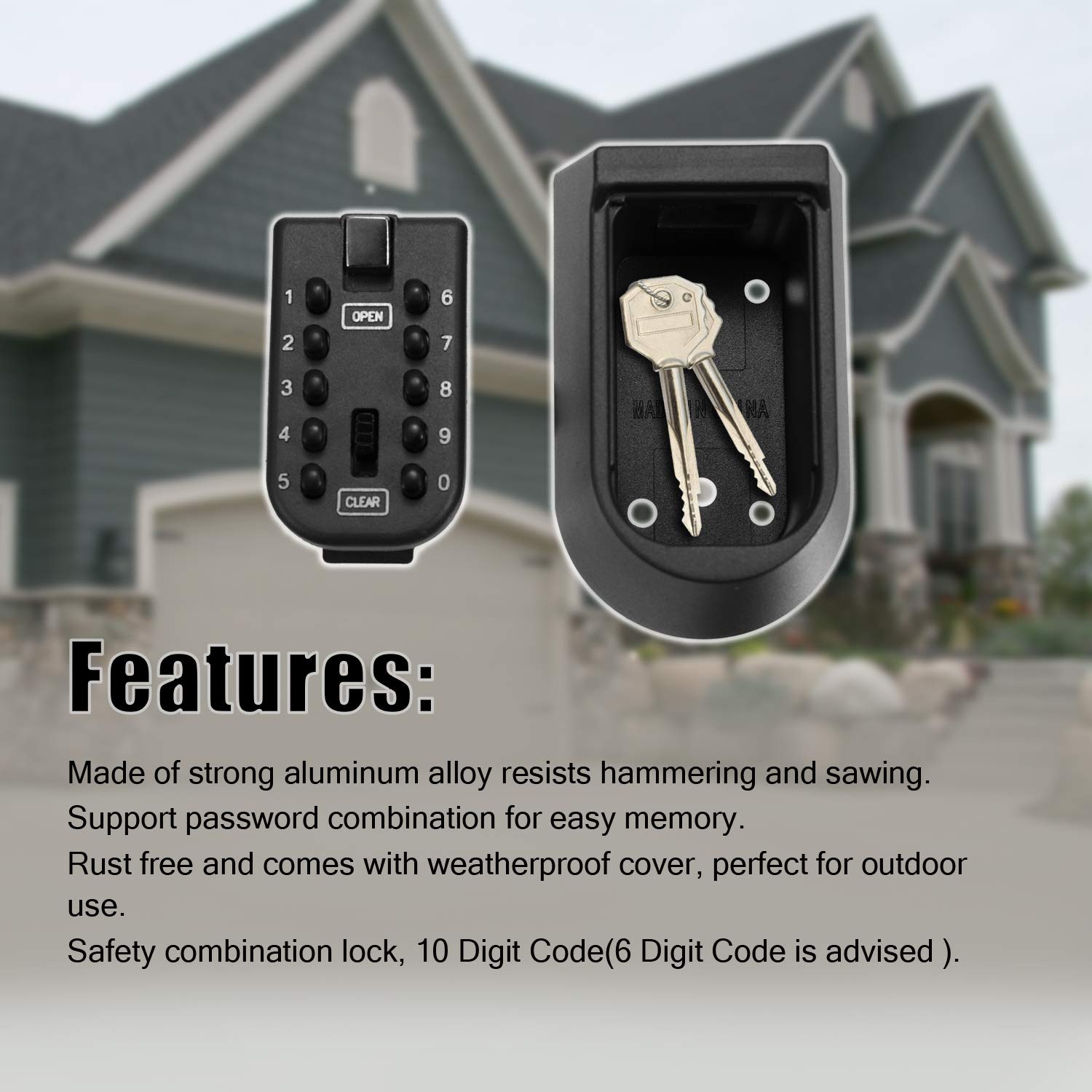 Lockbox For Keys Key Lock Box Wall Mounted, 10-Digital Push Button ...