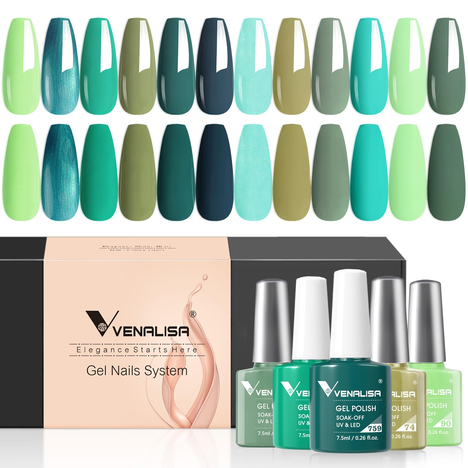 Amazon.com : VENALISA 12Pcs Green Gel Nail Polish Set, Sage Emerald ...
