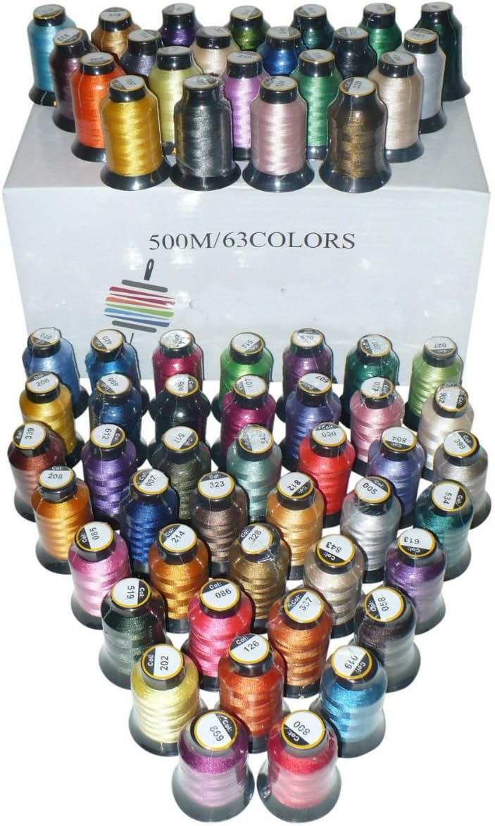 Amazon.com: Polyester Embroidery Machine Thread Set - 500m each, 63 spools