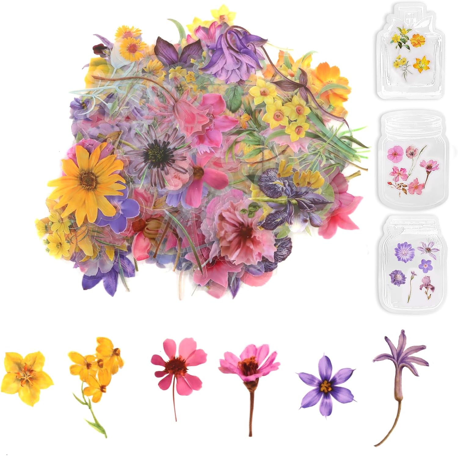 180Pcs Flower Stickers Set,Transparent Waterproof Clear Nature Plant ...