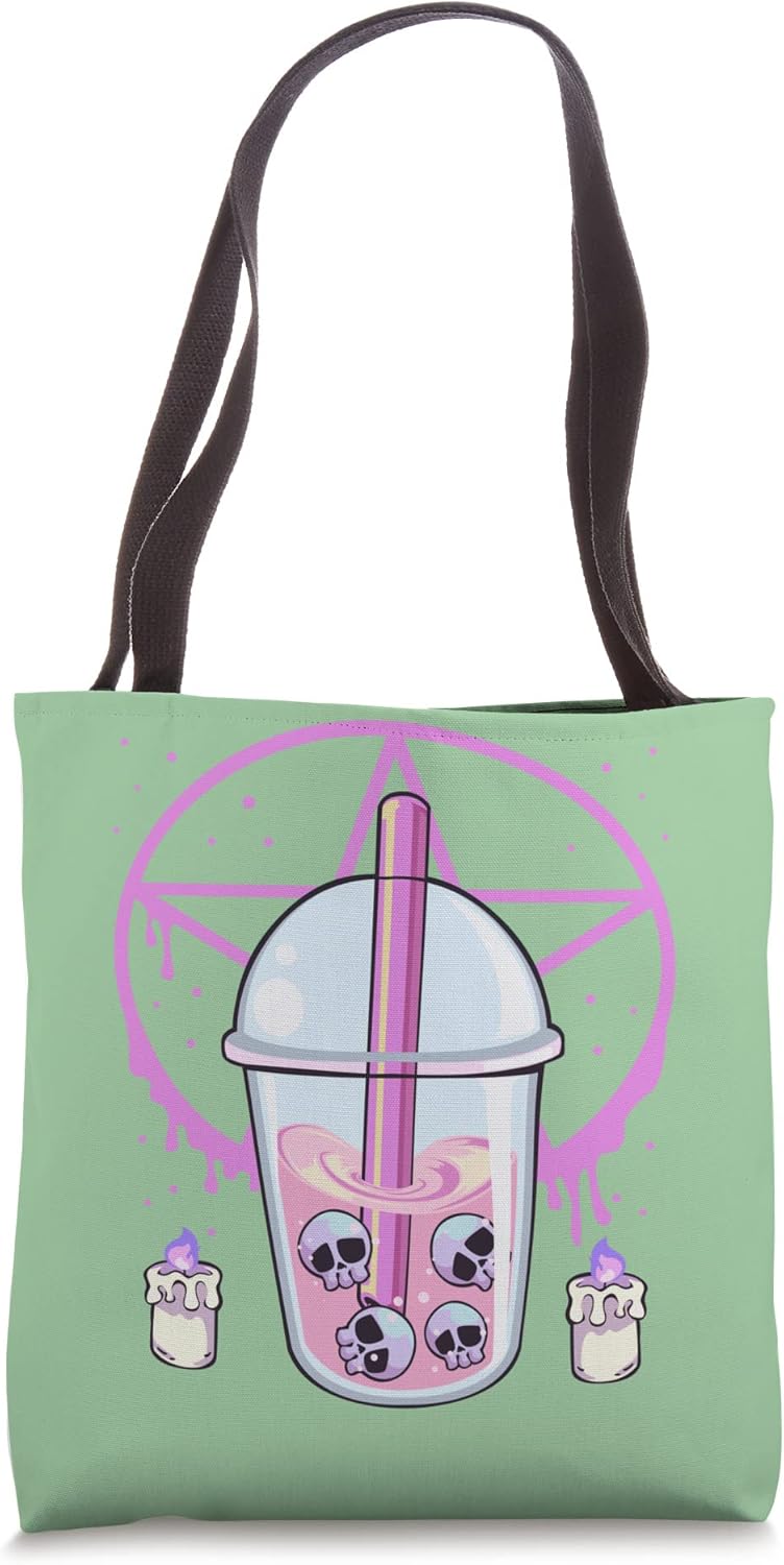Amazon.com: Pastel Goth Kawaii Anime Creepy Boba Tea Pentacle Tote Bag ...
