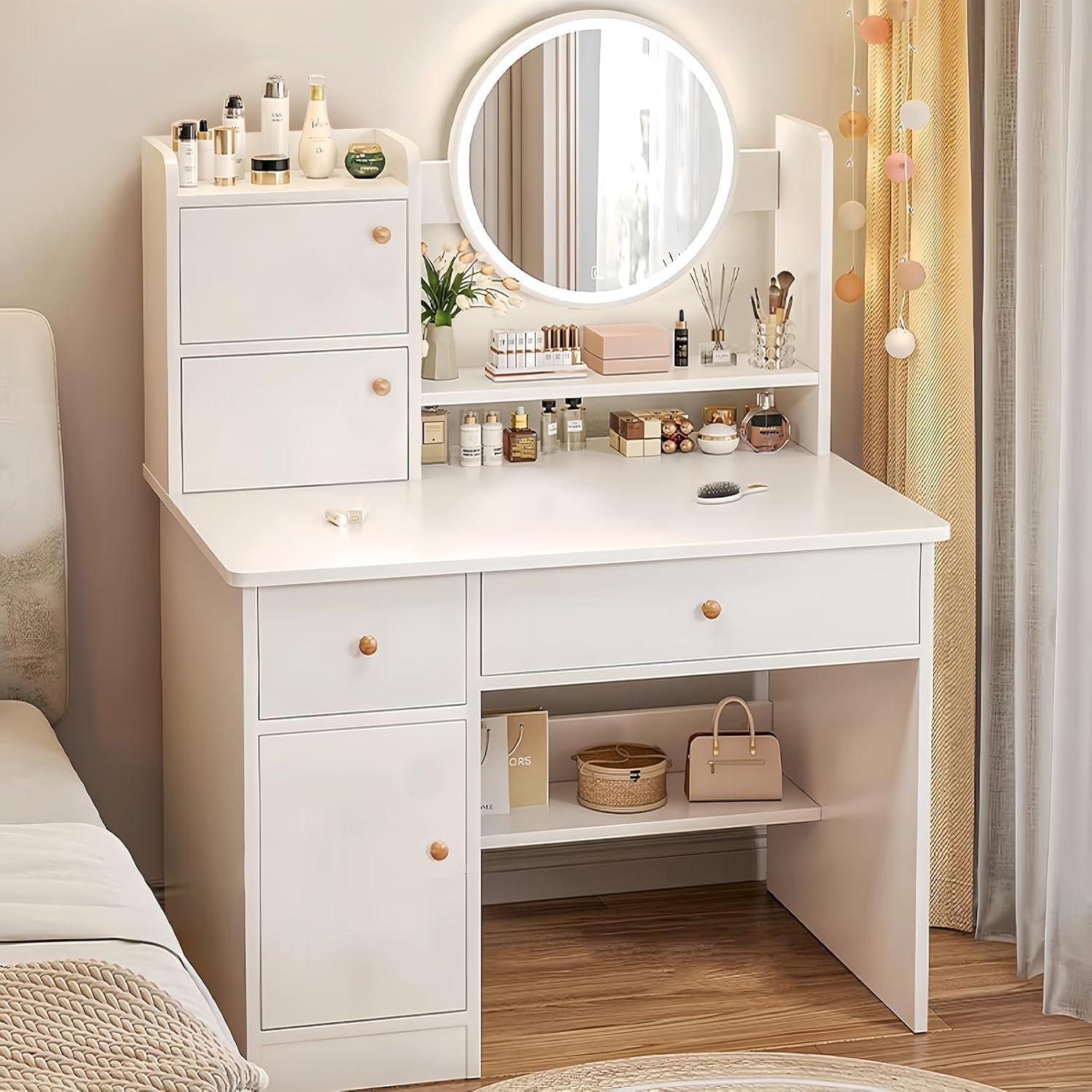 KINKUNCO Tocador- Vanity con Espejo LED, Tocador de Maquillaje con 2 ...