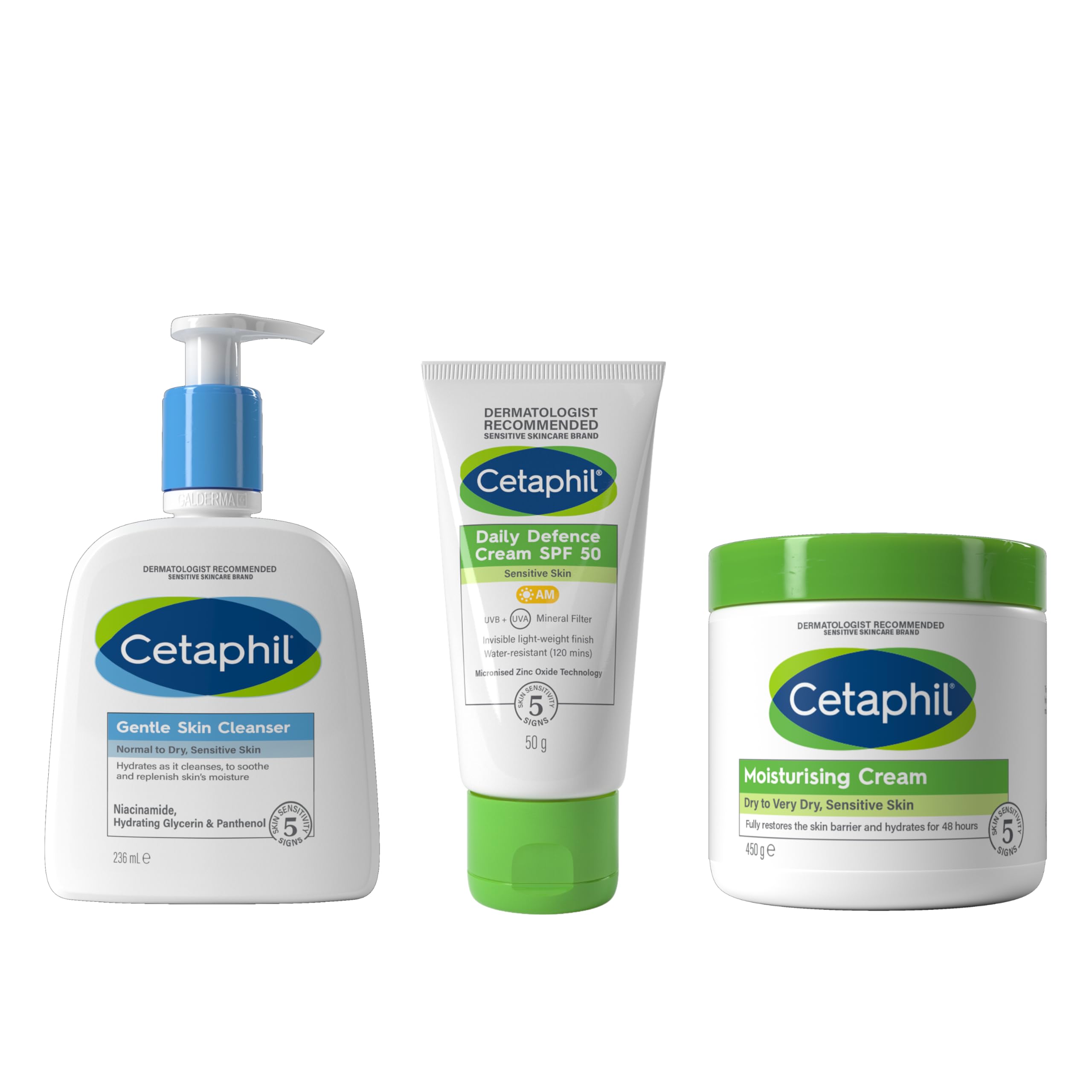 Cetaphil Sensitive Skin Face & Body Skincare Set, Gentle Skin Cleanser ...