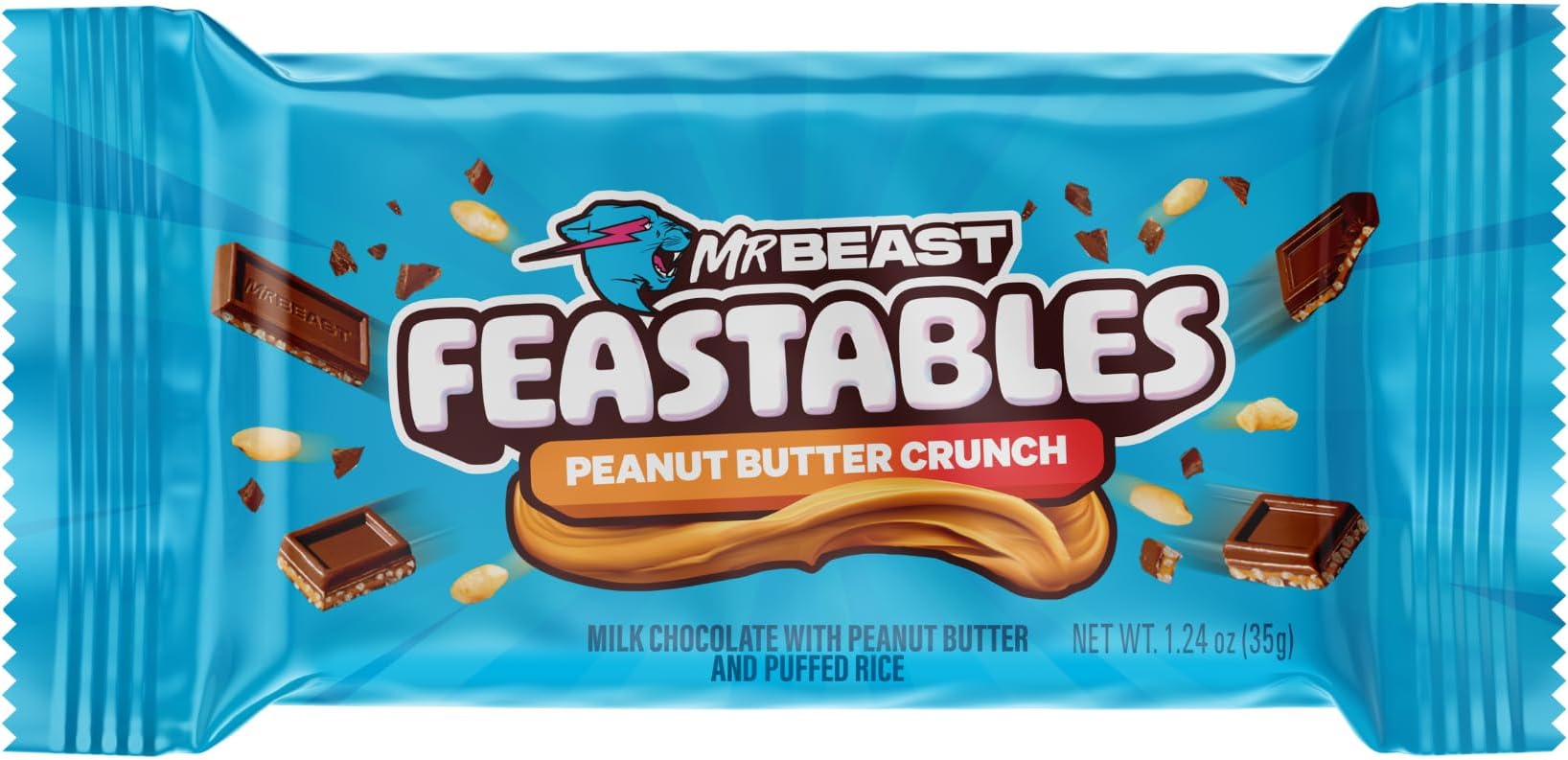 Amazon.com: Feastables Peanut Butter Milk Chocolate Crunch Chocolate ...