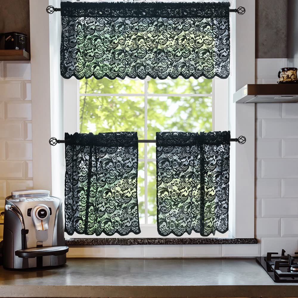 Amazon.com: ALIGOGO Black Sheer Kitchen Curtains 24 inch Length Sets ...