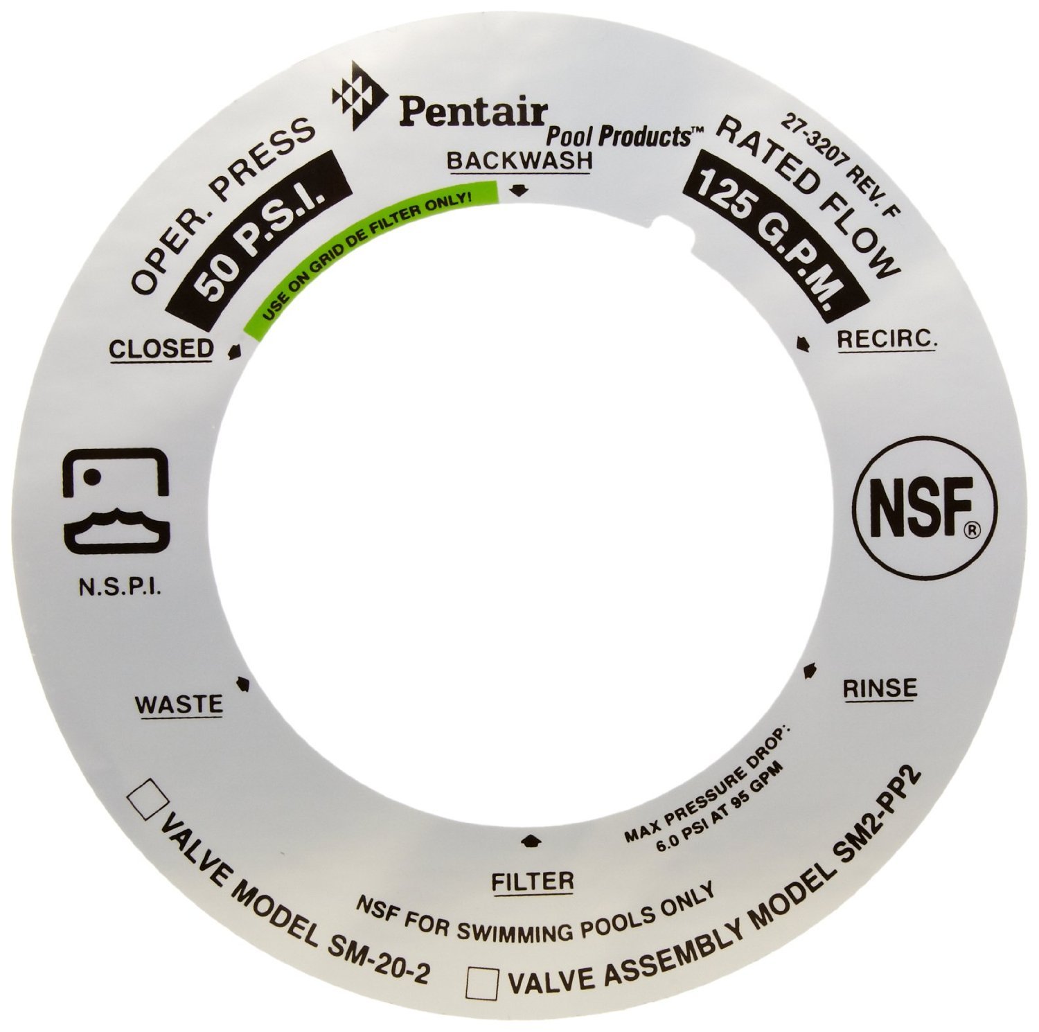 Amazon.com : Pentair 273207 2" De Valve Label : Patio, Lawn & Garden