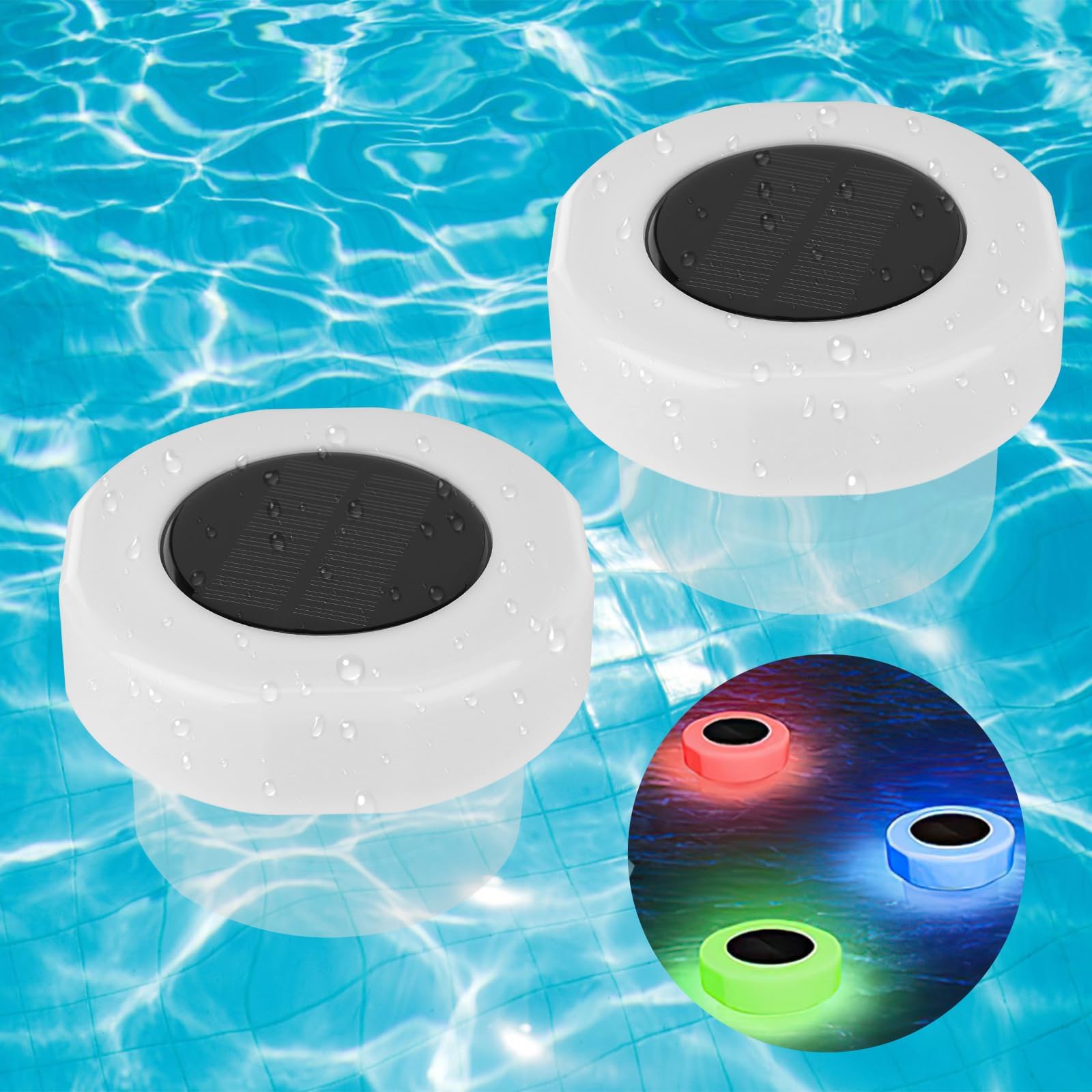 Palmcee 2pack Solar Pool Lights, 8 Modes Color Changing, Waterproof LED ...