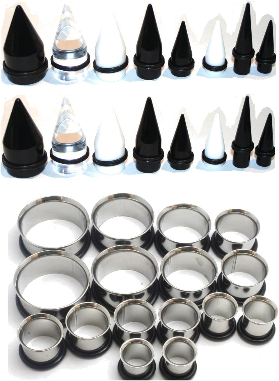 Amazon.com: 32pc 00g-1 inch Ear Stretching Kit Black White Clear Tapers ...