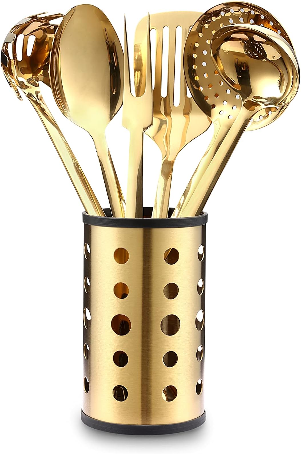 Amazon.com: Golden Utensils Set with Stand, Stainless Steel Kitchen ...