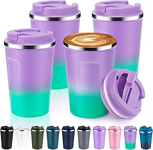 Amazon.com: Volhoply 12 oz Double Wall Insulated Vacuum Travel Coffee Mug with Flip Lid Bulk 4 ...