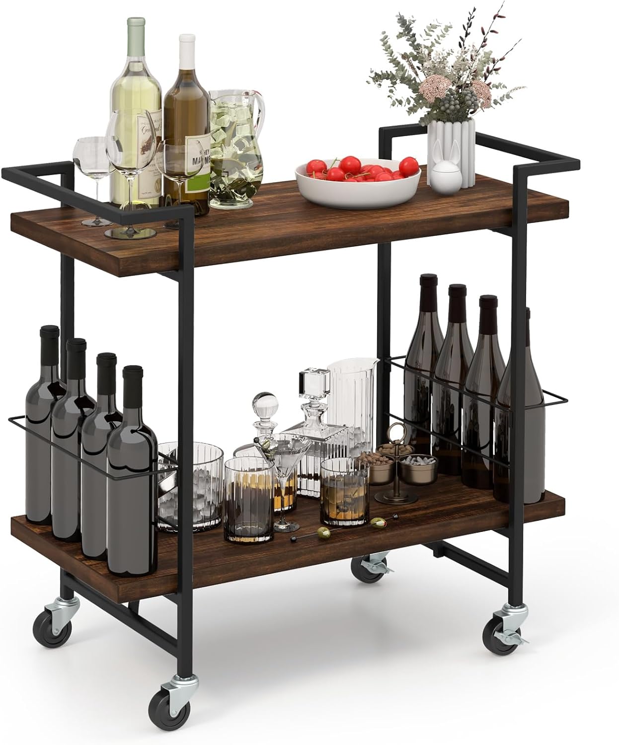 Amazon.com - GOFLAME Bar Cart for Home, 2-Tier Kitchen Cart with ...