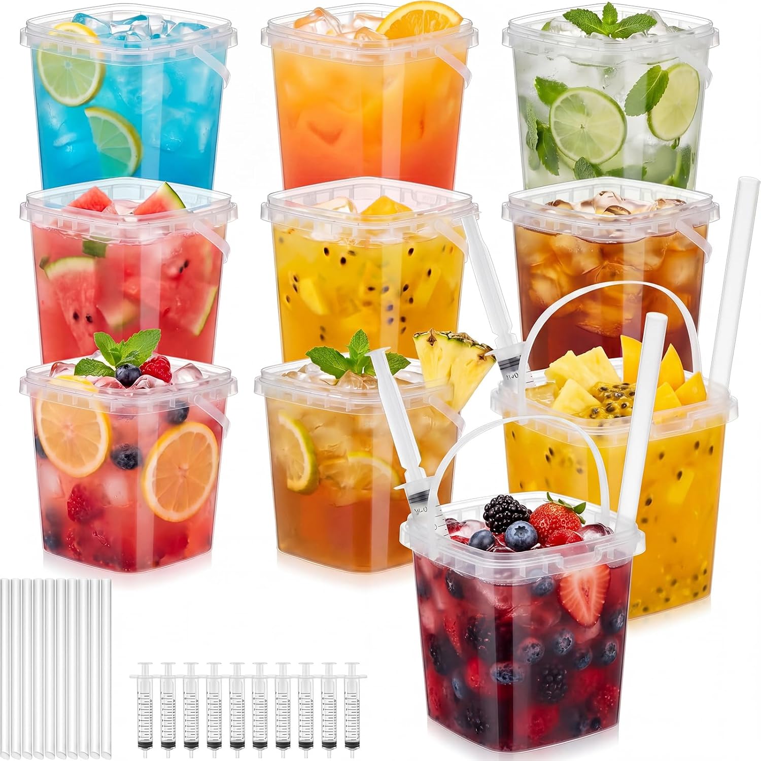 Amazon.com: Willinglong 40 Set Disposable Drink Bucket Cups with Lids ...