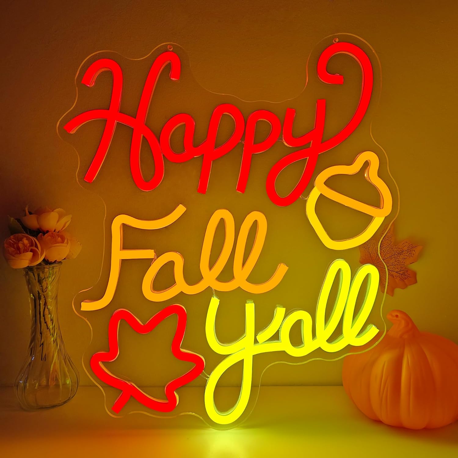 Amazon.com : Happy Fall Y'All Neon Sign for Wall Decor Fall Decorations ...