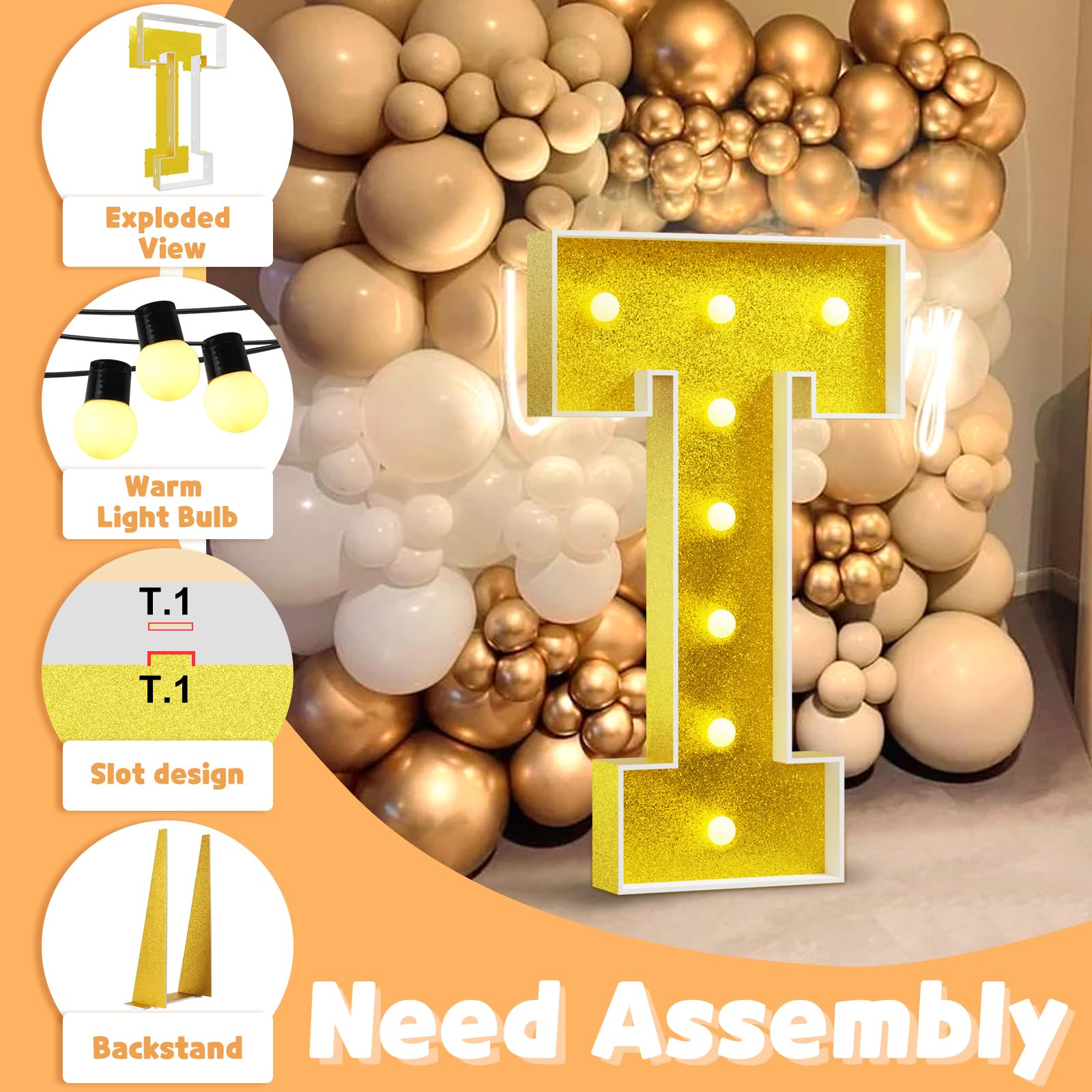Snapklik.com : Imprsv 3FT Marquee Light Up Letters - Gold Party ...