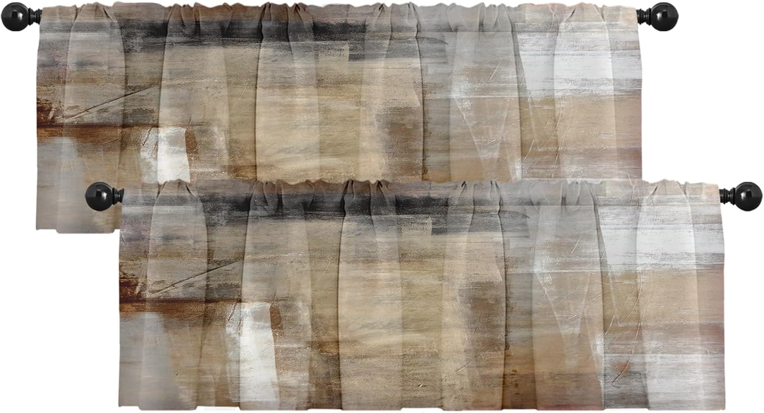 Amazon.com: Emvency 2 Pack Valances Window Treatments, Brown Abstract ...