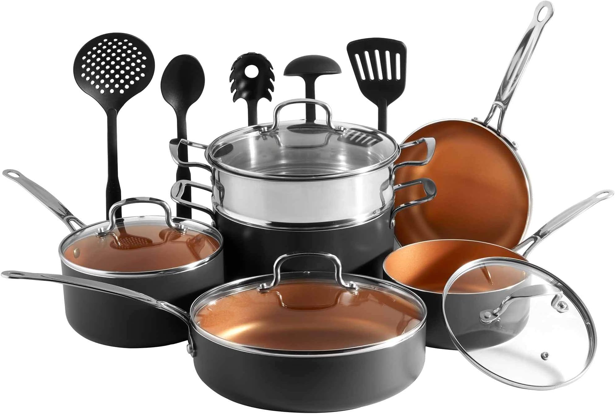 VonShef Pots & Pans Set, 11 Piece Induction Safe, Non-Stick Saucepan ...