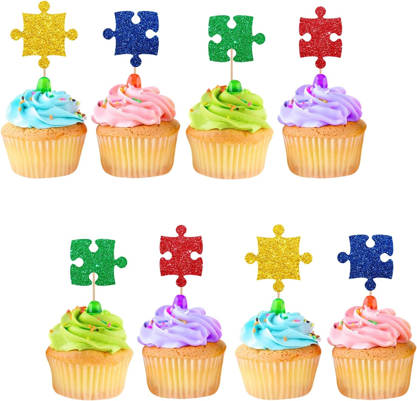 Amazon.com: 24pcs Puzzle Cupcake Toppers, Primary Colored Puzzle ...