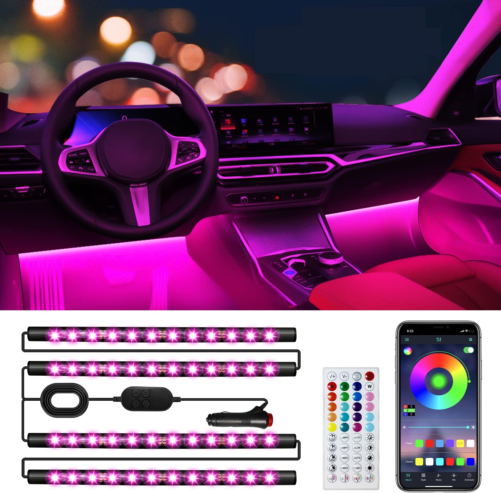 Amazon.com: Car Interior Lights Led Car Lights Interior with Smart App ...