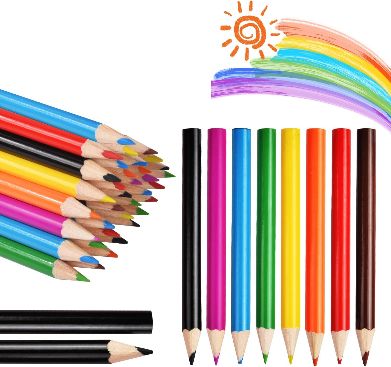 AUAUY Mini Colouring Pencil Packs, 10 Sets of 8 Wooden Colored Pencils ...