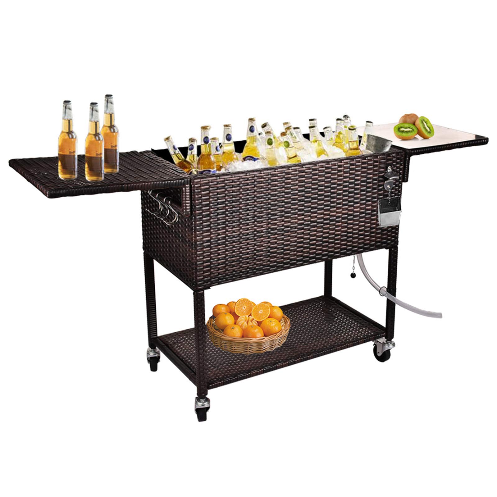 Buy Wicker Cooler Cart, 80 Quart Rattan Rolling Cooler Cart Wicker Ice ...