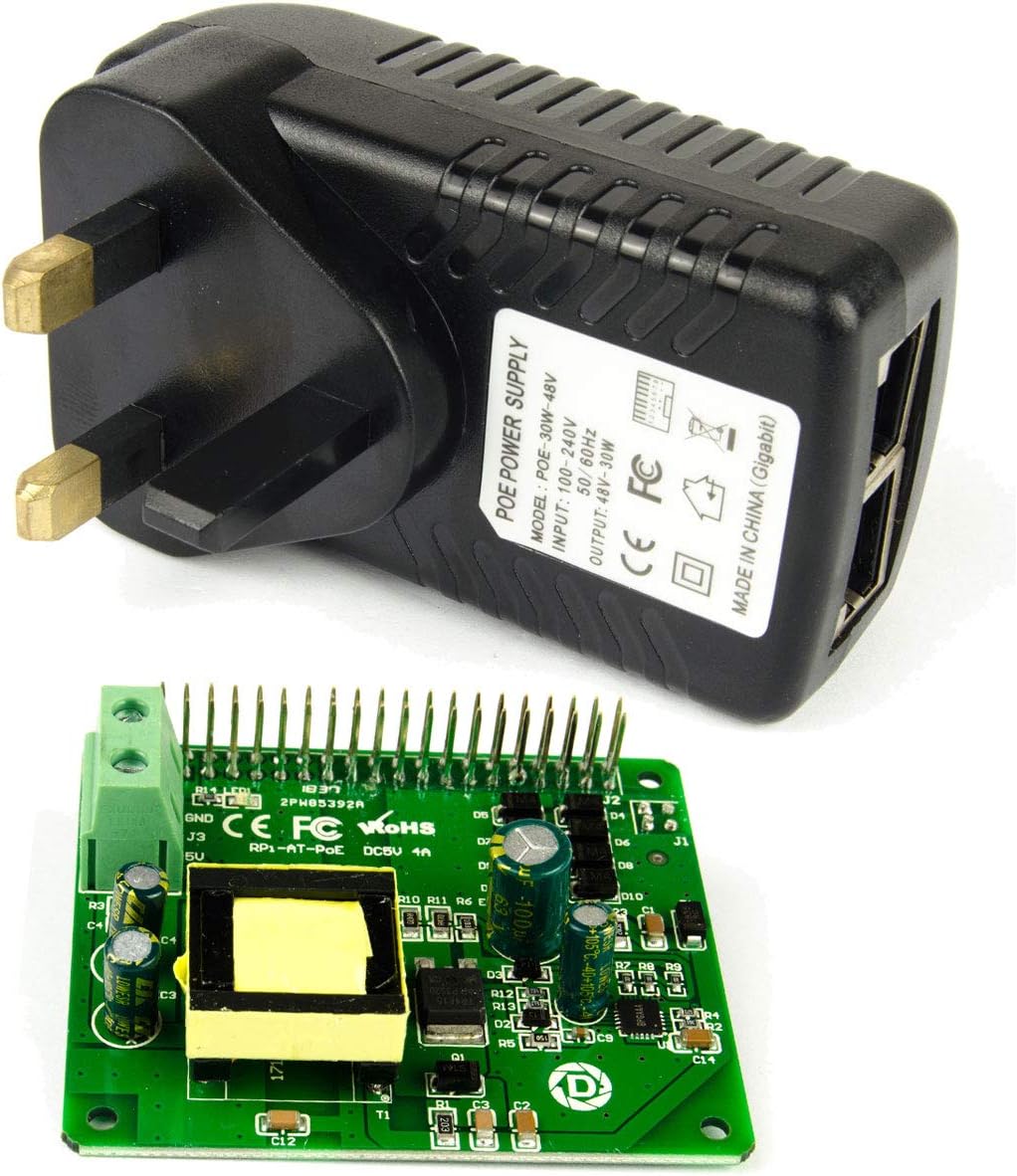 DSLRKIT Gigabit PoE Kit (20Watt PoE HAT + Gigabit PoE Injector) Power ...