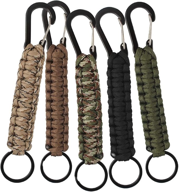 5 Pack Professional Paracord Keychain with Carabiner Clips, Paracord ...