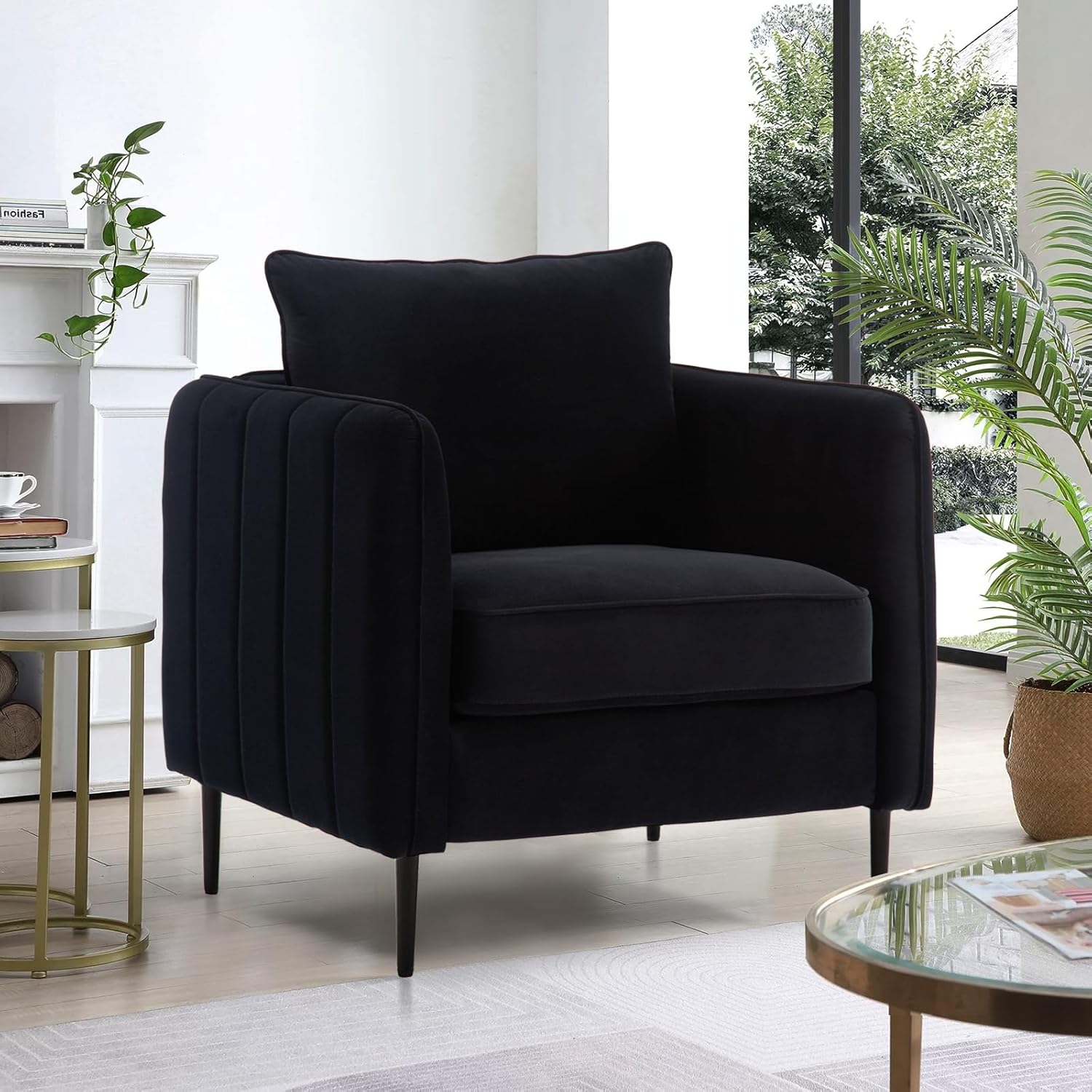 Amazon.com: Velvet Accent Chair, Mid Century Modern Single Arm Chair ...