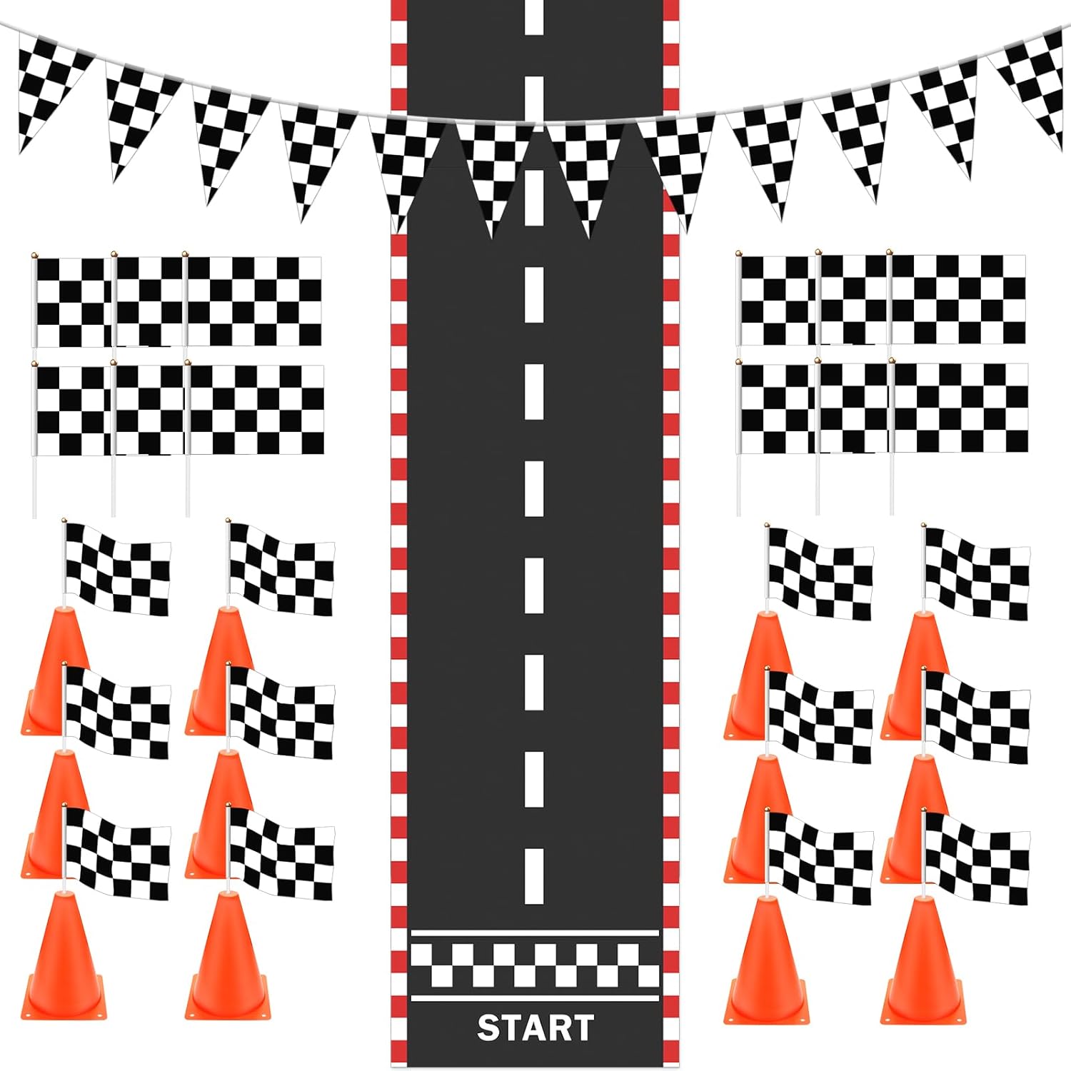 Amazon.com : Pletpet Traffic Cones And Racing Checkered Flags, Race Car ...