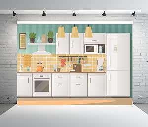 Amazon.com : BELECO 5x3ft Fabric Kitchen Backdrops for Photography Kids ...