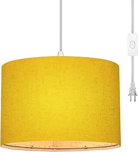 BAISTSAELER Plug in Pendant Light Bright Yellow Hanging Lamp with Plug ...