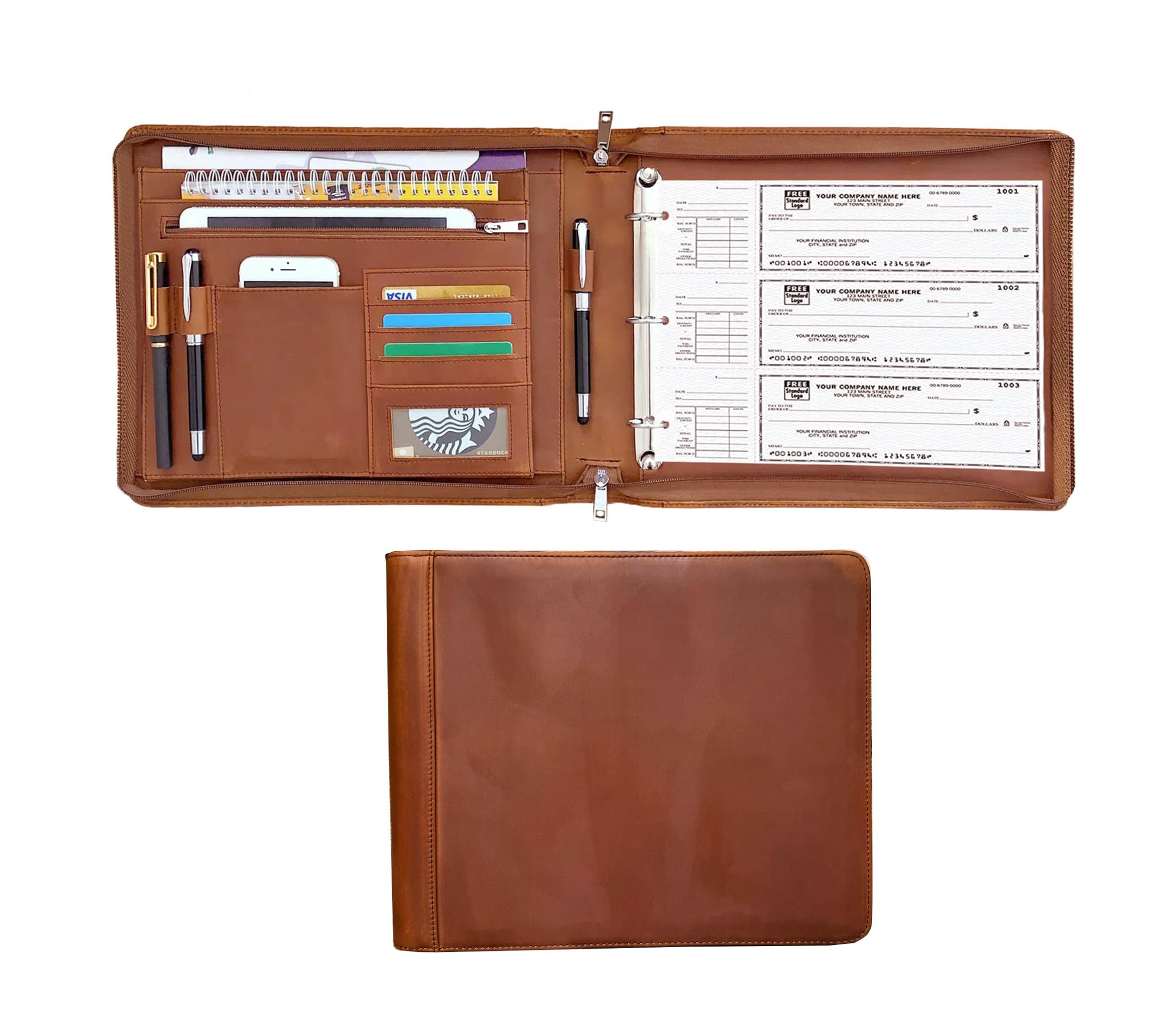 Amazon.com : Business 3 Ring Check Binder, Genuine Leather Check Book ...