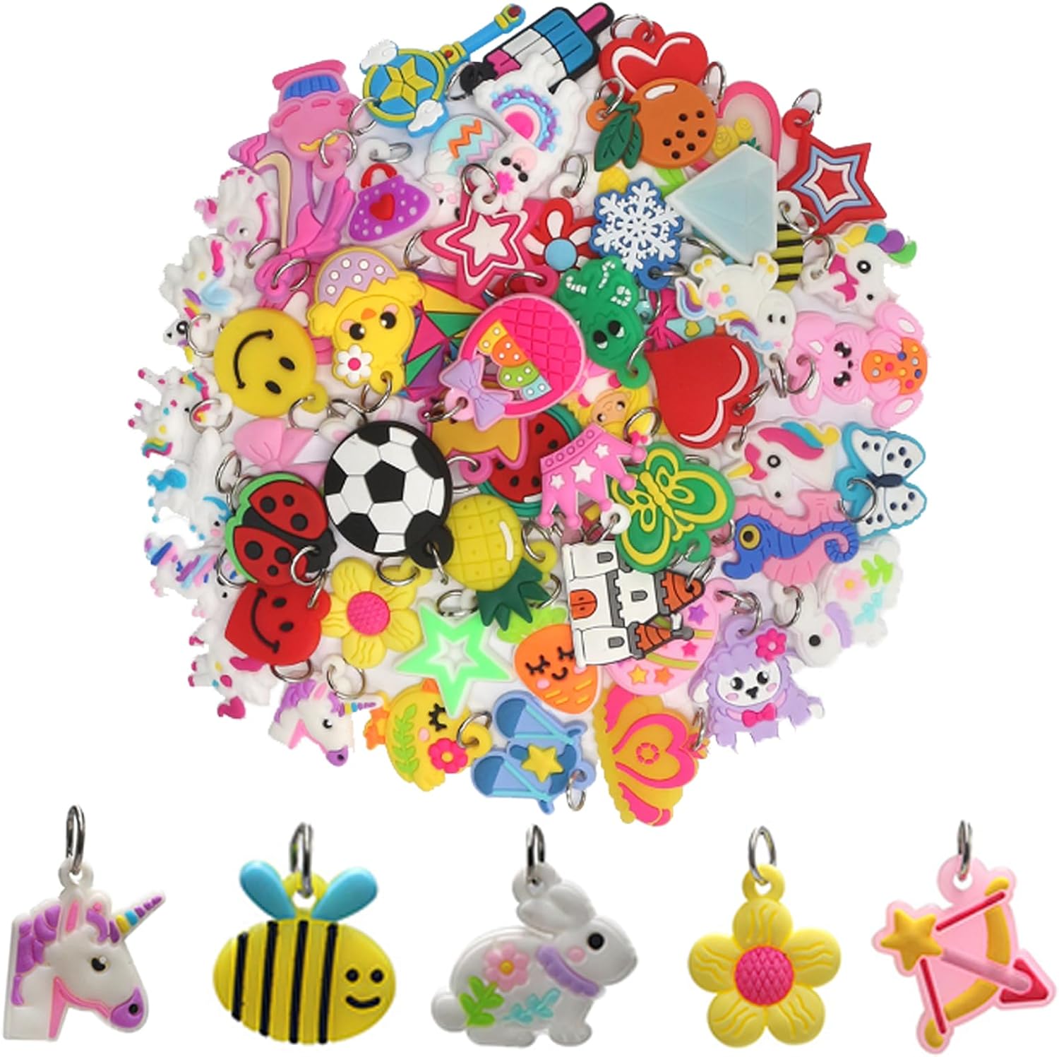 ENAESLOT 100 PCS Loom Band Charms, Silicone Charms for Bracelets for ...