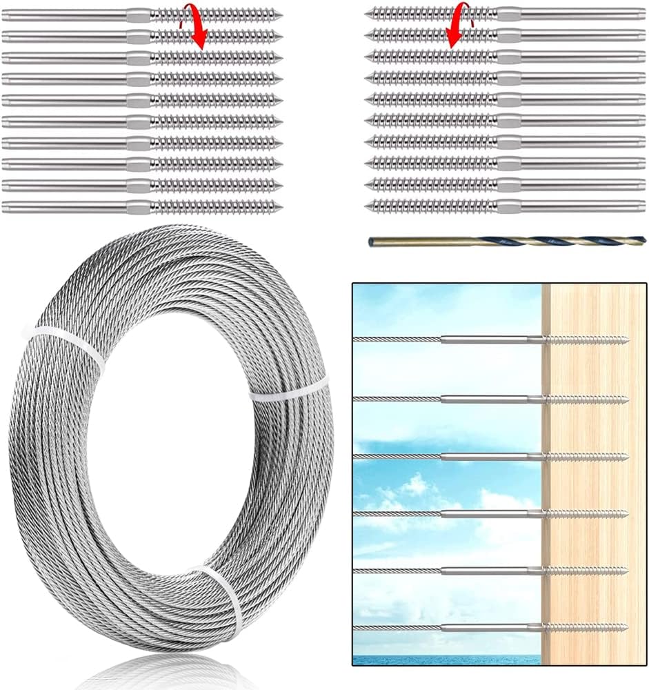 Niechase 1/8" Aircraft Cable Kit，T316 Stainless Wire Rope Cable Decking ...