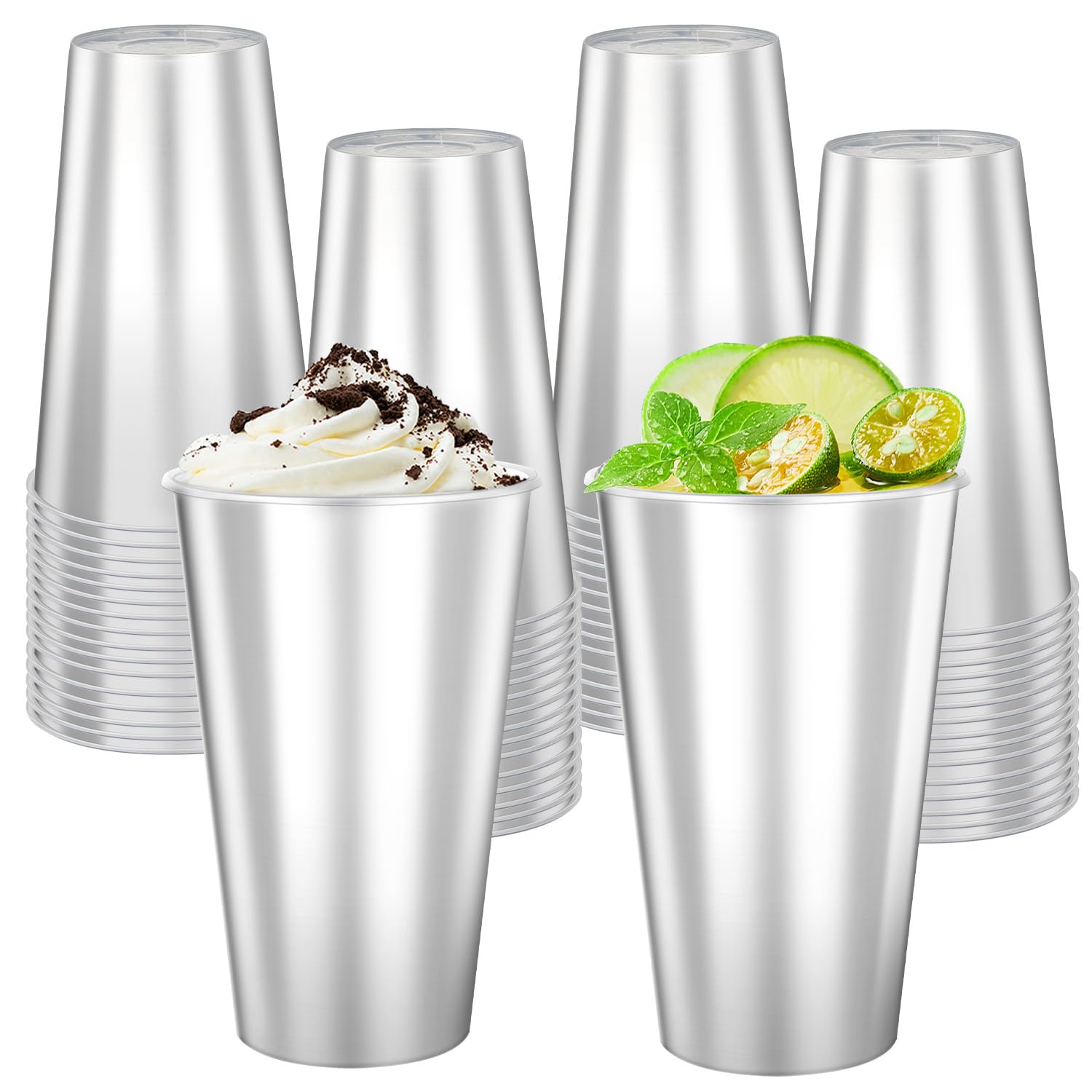 Amazon.com: BYMIOYA Disposable Plastic Cups 50 Pcs 16oz Silver Drinking ...