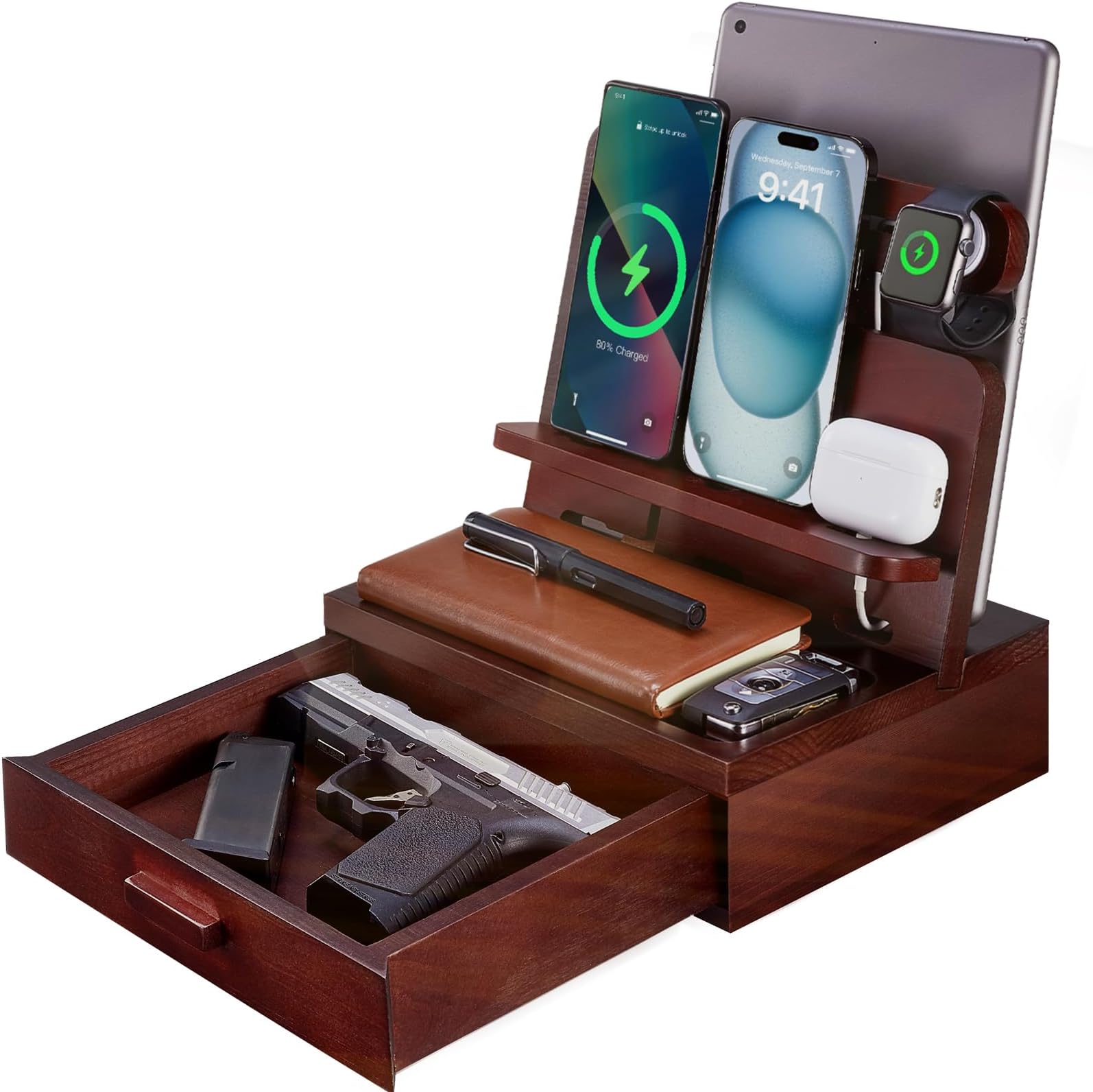 Amazon.com: MD MADOATS Nightstand Organizer for Men, Wood Phone Docking ...