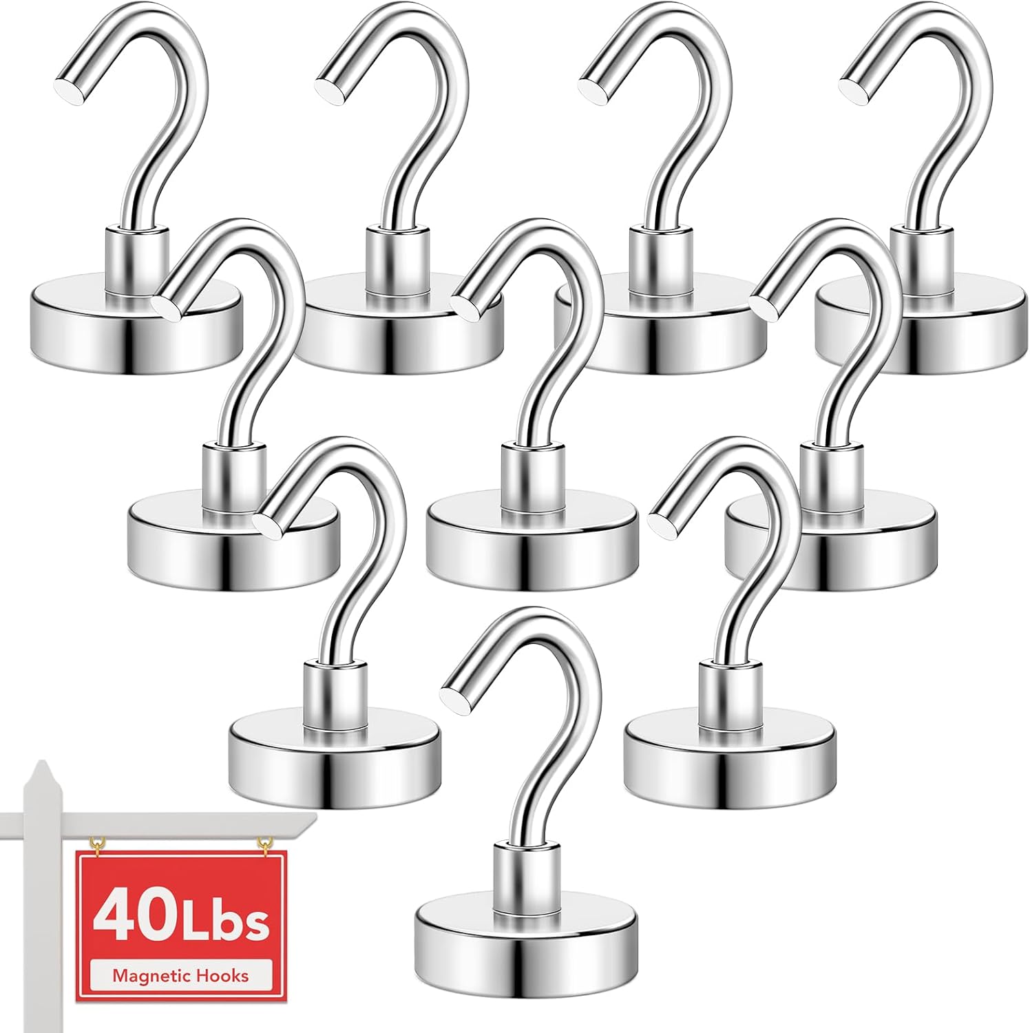 Amazon.com: VSKIZ 10 Pack Magnetic Hooks, 40Lbs Heavy Duty Magnets ...