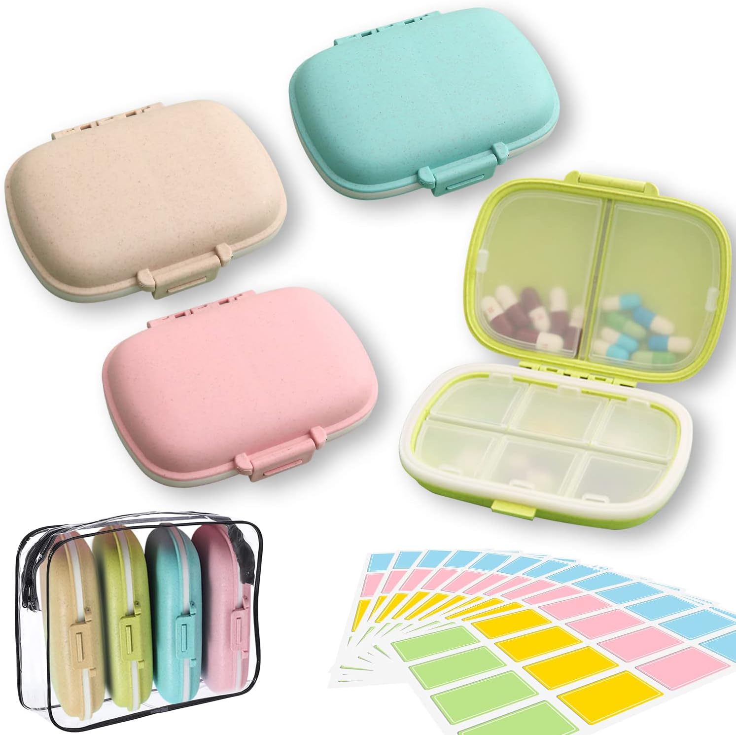 Amazon.com: 4 Pack Travel Pill Organizer,8 Compartments Weekly Pill Box ...
