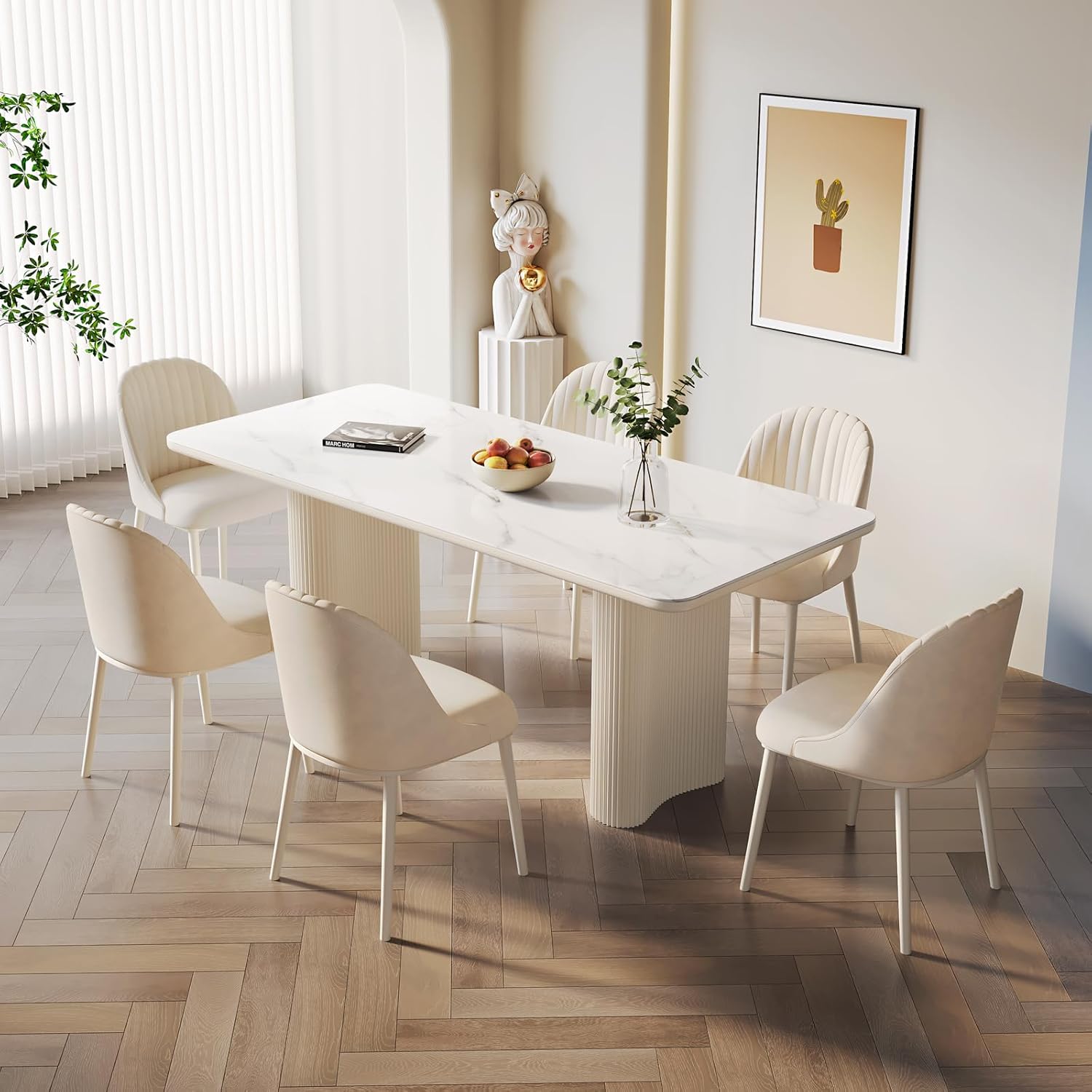 Amazon.com - Guyii 71.02" Dining Table Set with 6 Chairs, Modern ...