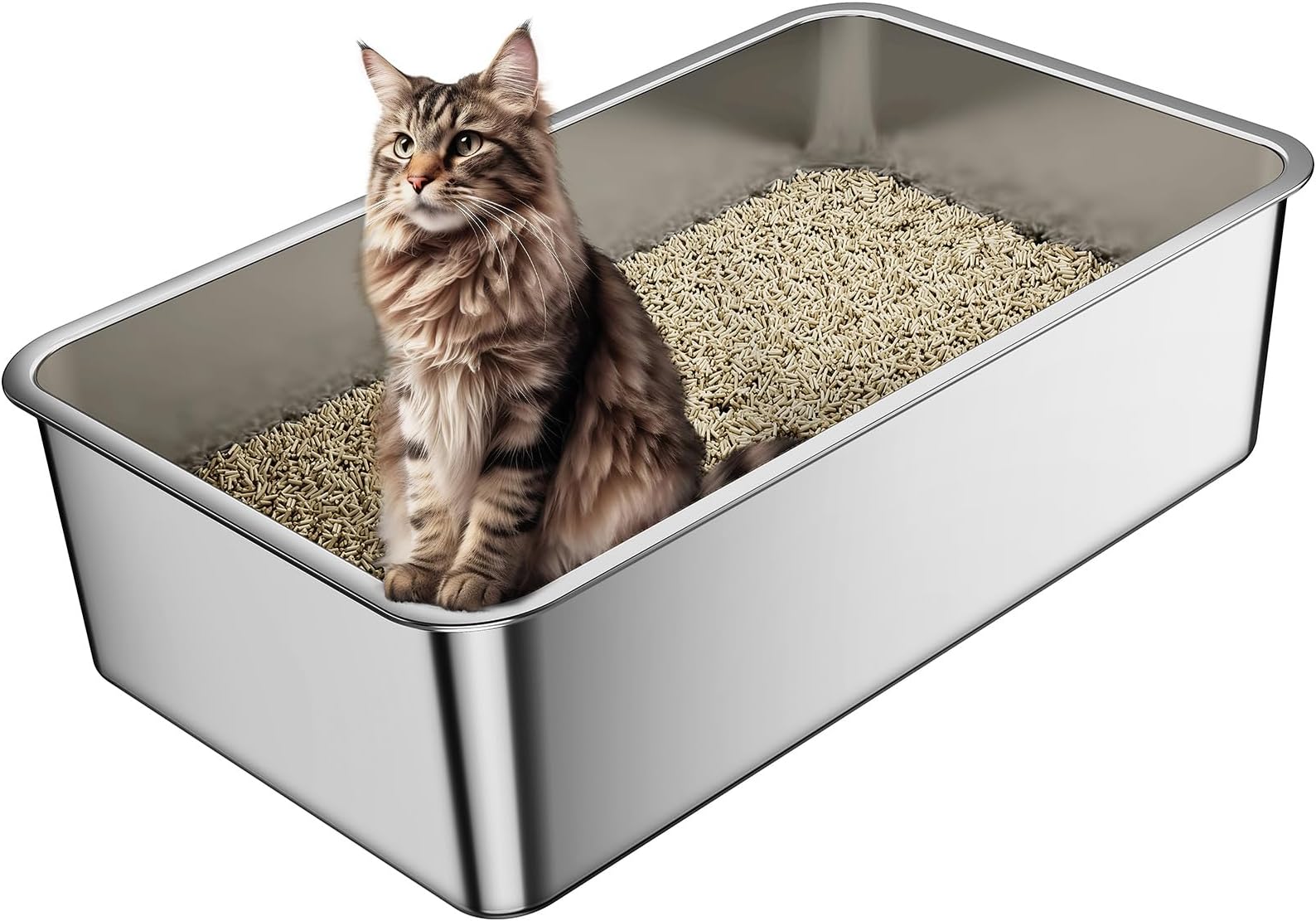 Anycoo Extra Large Stainless Steel Litter Box for Big Cats, 60 L x 40 W ...
