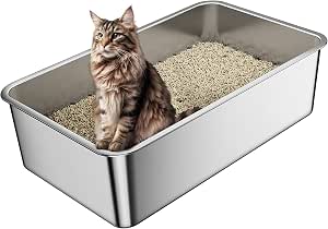 Barhon Stainless Steel Cat Litter Tray - Extra Large 60 x 40 x 15 CM ...