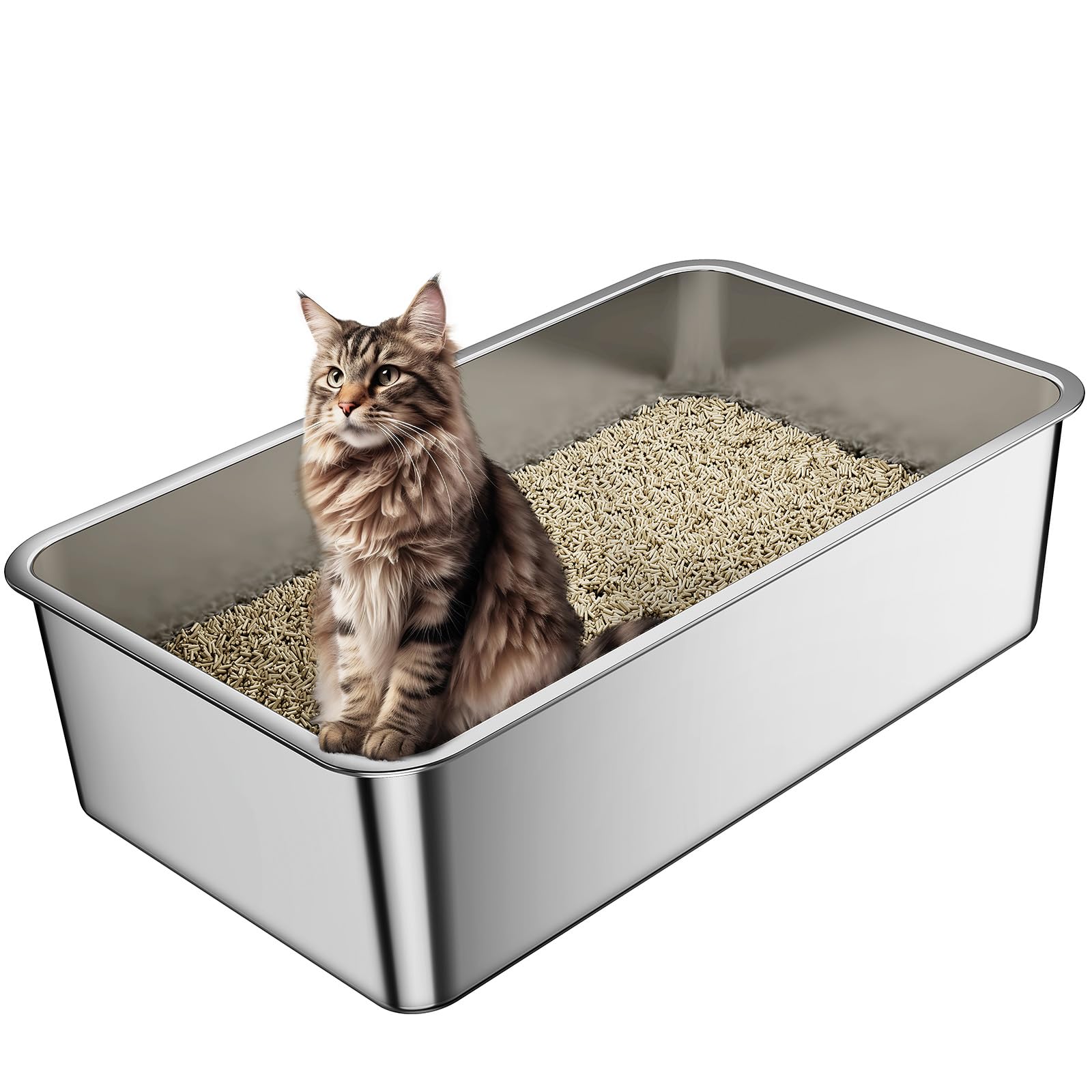 Anycoo Extra Large Stainless Steel Litter Box for Big Cat, 60 L x 40 W ...