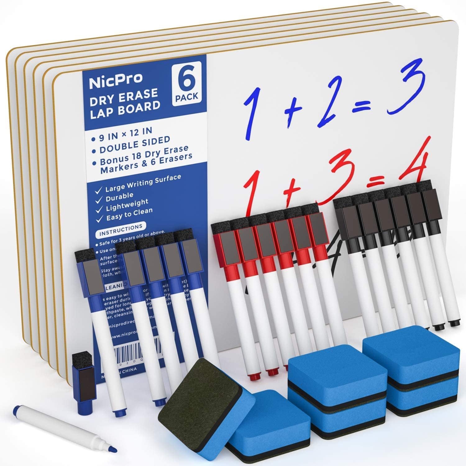 Nicpro 6 Pack Dry Erase Mini Whiteboard A4, 22 x 30 cm Double Sided ...