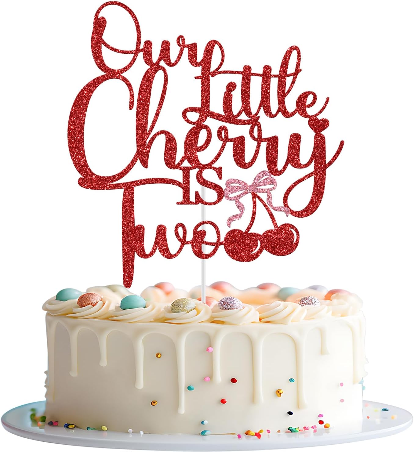 Amazon.com: Our Little Cherry is Two Cake Topper, Cherry Theme 2nd ...