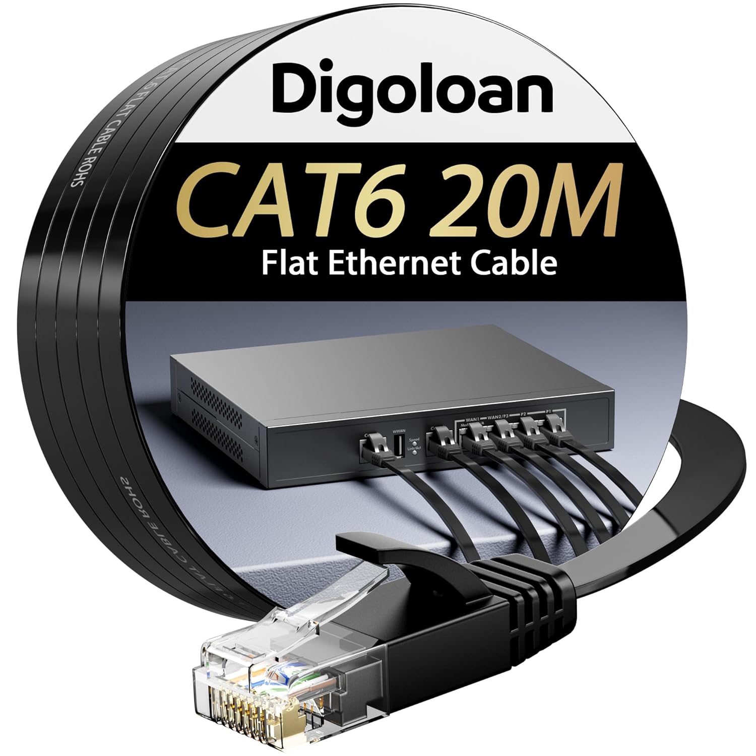 Cat 6 Ethernet Cable 20M, High Speed Long Flat Network LAN, Flexible ...