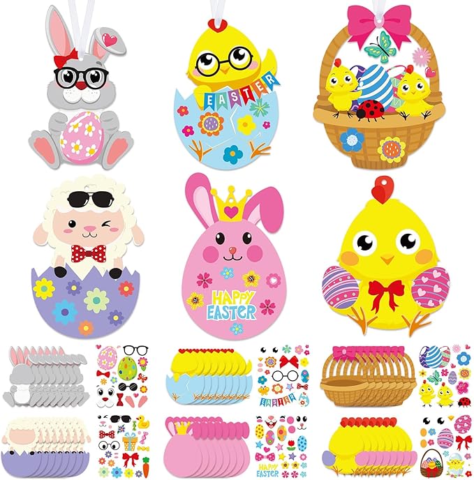 Amazon.com: Pasimy 48 Pcs Easter Crafts Kits for Kids Easter Egg Bunny ...