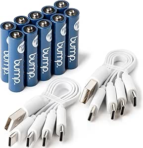 Amazon.com: bump AAA USB-C Rechargeable NiMH Batteries - 10 Pack ...