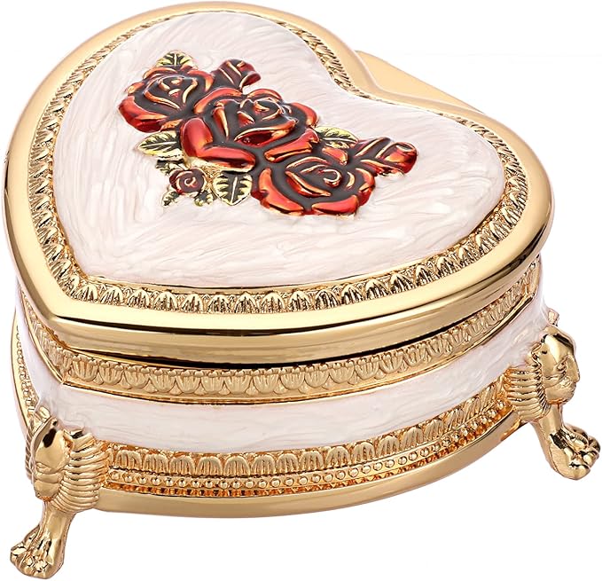 Amazon.com: Hipiwe Vintage Metal Jewelry Box Heart Shape Trinket Box ...