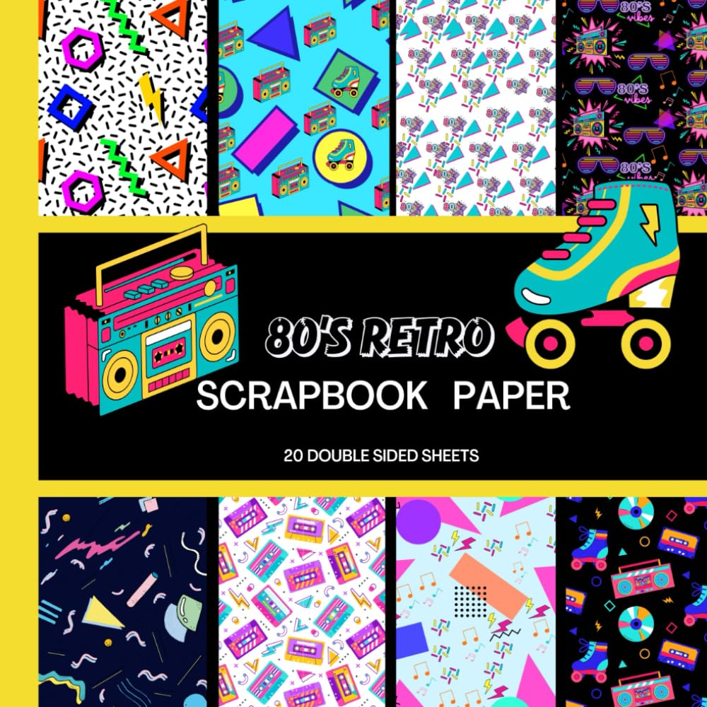 80's Retro Scrapbook Paper: 20 Double Sided Sheets 8.5 x 8.5 for ...