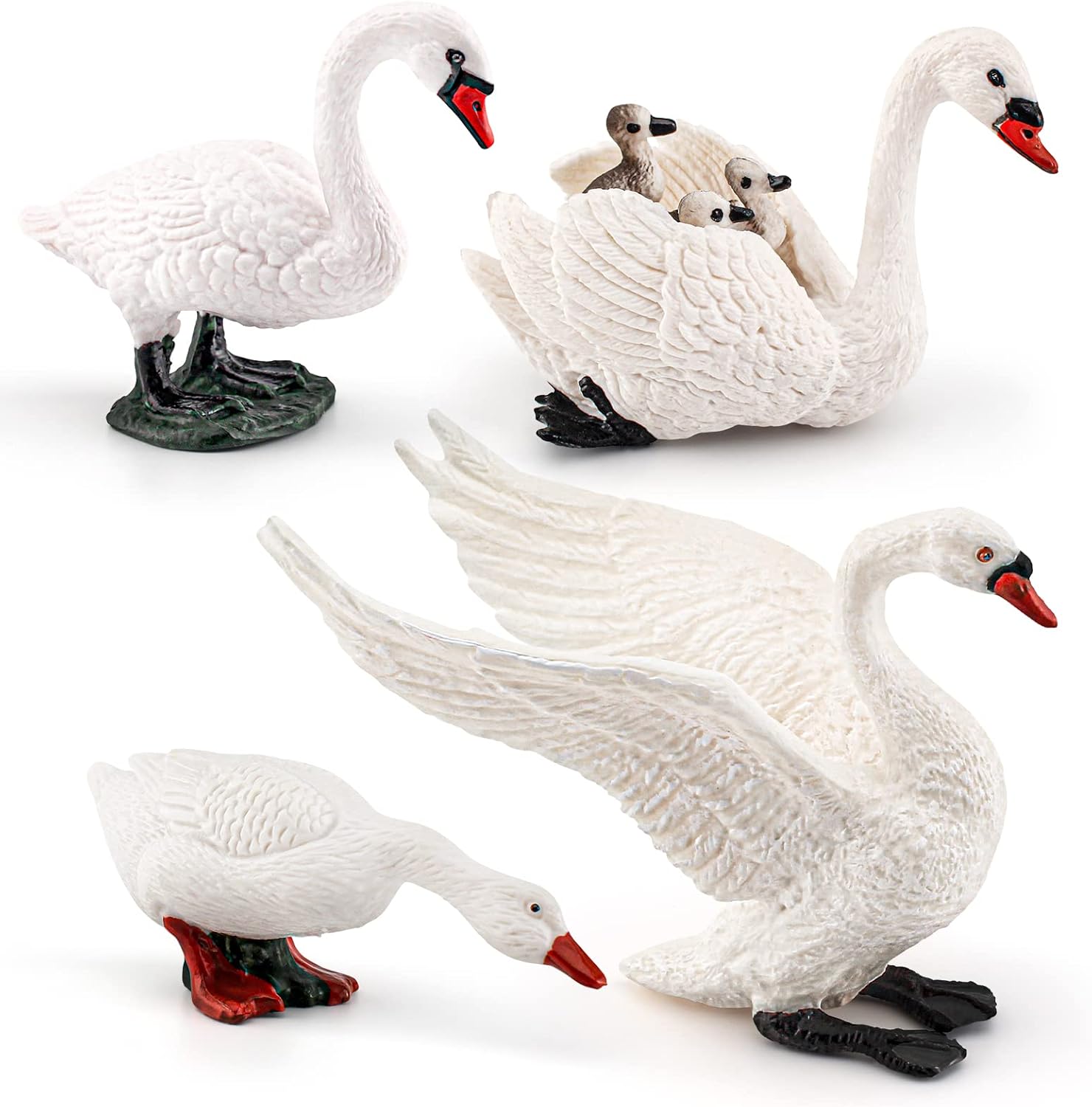 Amazon.com: LC JoyCre 4PCS White Swan Figurine Goose Swan Toy Animal ...